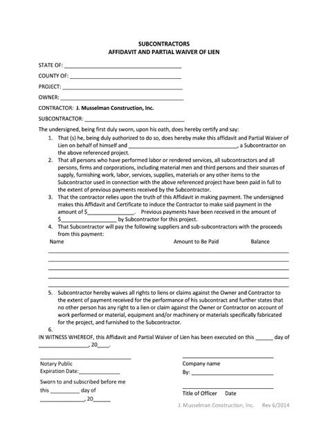 Fillable Online Subcontractors Affidavit And Partial Waiver Of Lien Fax Email Print Pdffiller