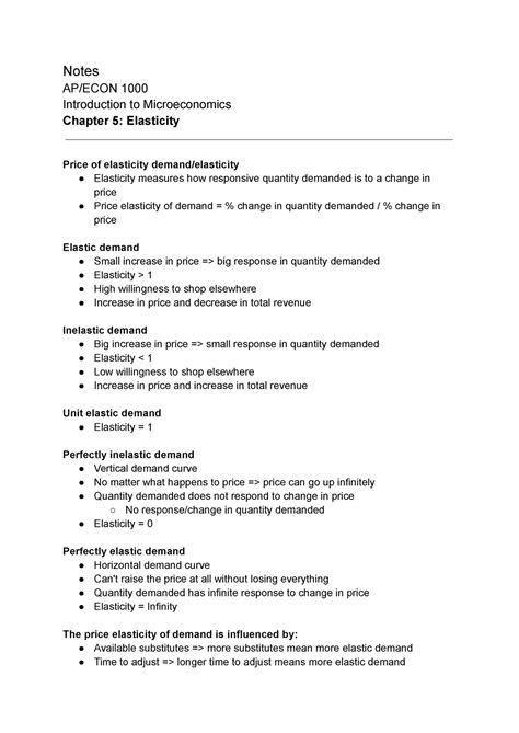 Econ Chapter Notes Notes Ap Econ Introduction To Microeconomics Chapter Elasticity
