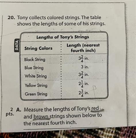 Tony Collects Colored Strings The Table Shows The Lengths Of Some