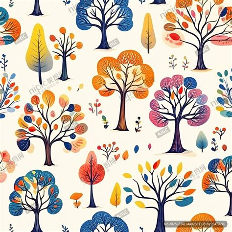 Ai创作图欧美传统彩叶树 创意树形图案展板 底纹树木 大树背景图案 手绘抽象树 卡通树木插画 树型图形设计 树系列插画 卡通树手绘元素 树形