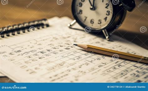 Alarm Clock With Standardized Test Sheet Education Concept Optical Answer Form With Pencil