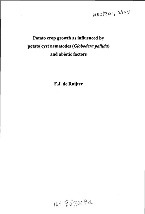 Pdf Potato Crop Growth As Influenced By Potato Cyst Nematodes