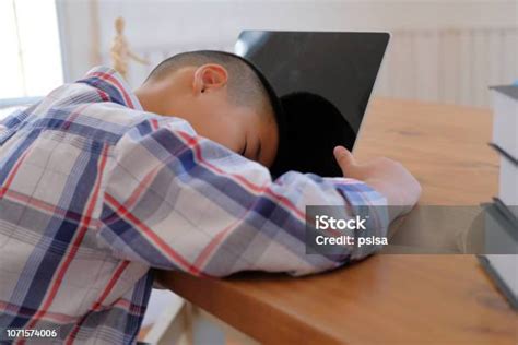 게으른 스트레스 젊은 작은 아시아 아이 보가 책상에서 자 고 휴식 어린이을 자 고 어린이 교실에서 공부 하 고 피곤된입니다 가정 생활에 대한 스톡 사진 및 기타 이미지