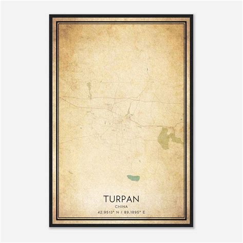 Vintage Turpan China Map Poster Turpan City Road Wall Art Print