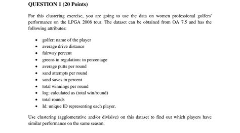 solved question 1 20 ﻿points for this clustering exercise