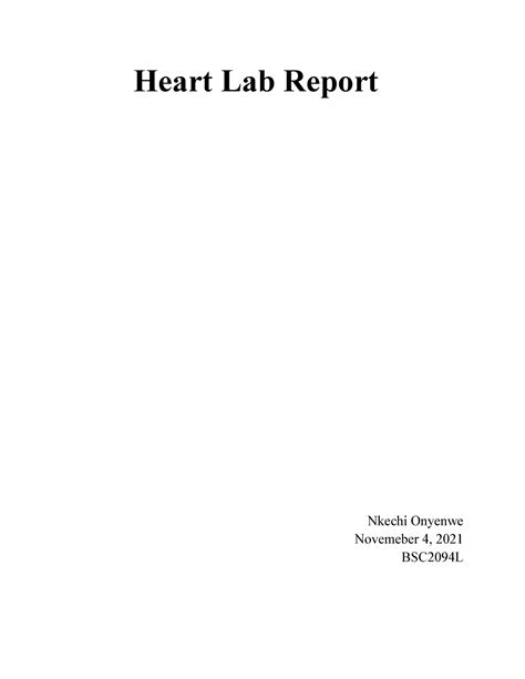 Heart Lab Report Heart Lab Report Nkechi Onyenwe Novemeber 4 2021