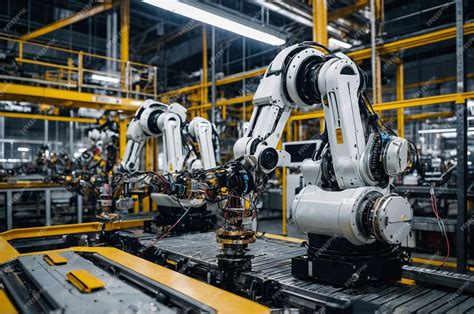Smart Factory Robots Coordinating Realtime Manufacturing Tasks Premium Ai Generated Image