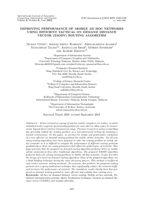 Pdf Improving Performance Of Mobile Ad Hoc Networks Using Efficient
