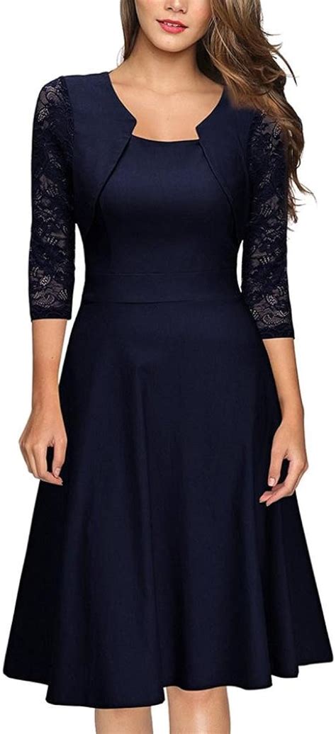 SUCES Damen Vintage Spitze O Neck DREI Viertel Sleeve Hochzeit Cocktail