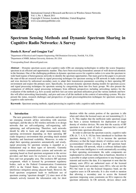 pdf spectrum sensing methods and dynamic spectrum sharing in