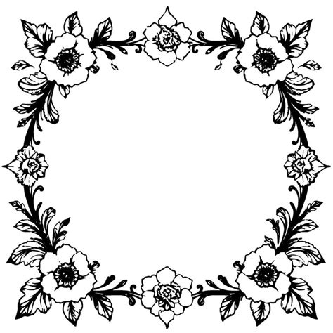 Elegant Black And White Floral Frame With Detailed Peonylike Flowers