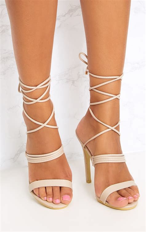 Nude Thin Strappy Lace Up Heels Prettylittlething
