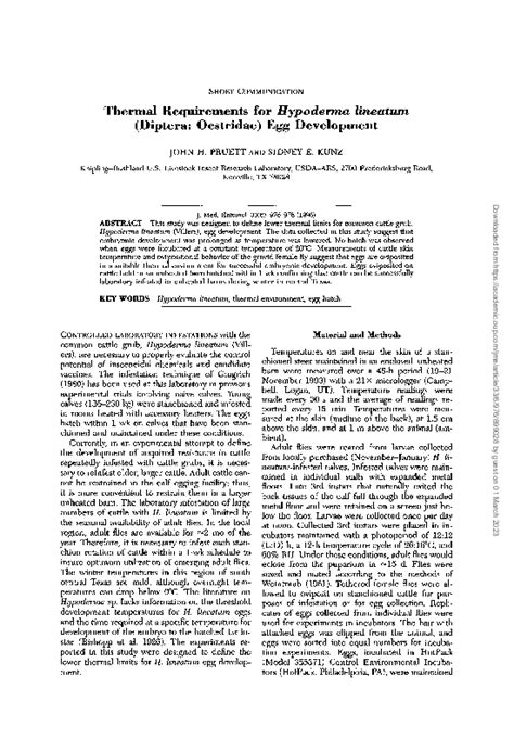Pdf Thermal Requirements For Hypoderma Lineatum Diptera Oestridae