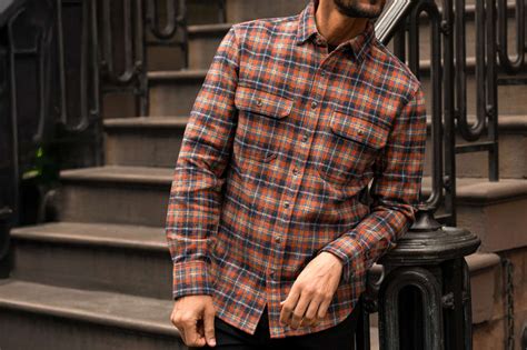 Mens Summit Flannel Shirt In Orange And Blue Daybreak Plaid Thursday