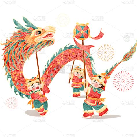 龙年春节新春新年过年除夕中国风中式舞龙场景龙生肖组合元素素材素材 花瓣网