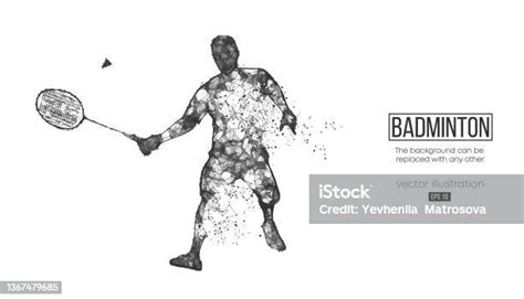 배경의 입자에서 와이어 프레임 배드민턴 플레이어의 추상실루엣 경쟁에 대한 스톡 벡터 아트 및 기타 이미지 경쟁 셔틀콕 건강한 생활방식 Istock