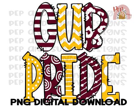 Cub Pride Maroon And Yellow Gold Doodle Design Spirit Tee Design