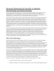 Personal Statement For The MSc In Applied Microbiology And Biotechnology Docx Personal