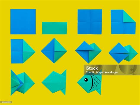 단계별 지침 종이 접기 물고기를 만드는 방법 어린이를위한 Diy 종이접기에 대한 스톡 사진 및 기타 이미지 종이접기 지침서 층계 Istock
