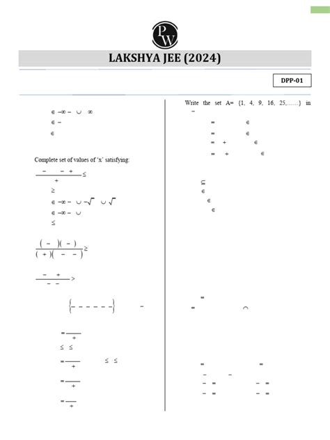 Relation And Functions Dpp 01 Lakshya Jee 2024 Pdf Mathematics