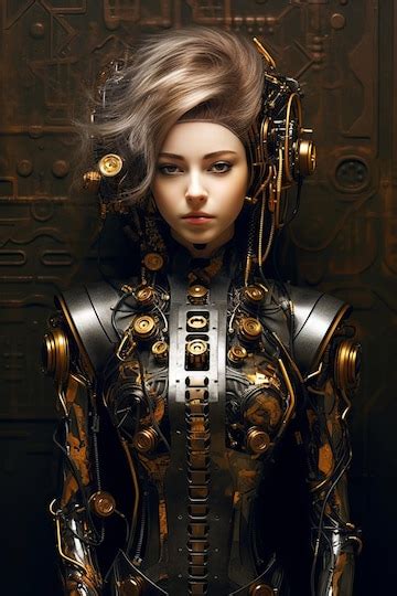 Premium Ai Image A Woman In A Robot Suit With Gold And Silver Buttons