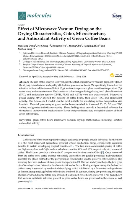 Pdf Effect Of Microwave Vacuum Drying On The Drying Characteristics Color Microstructure
