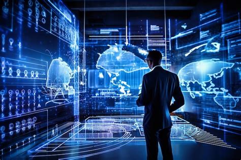 Premium Photo A Businessman Scrutinizes Business Analytics On A