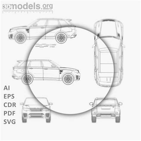 Land Rover Range Rover Sport Svr 2018 Vector Blueprint