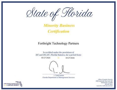 Minority Business Certification Forthright Technology Partners