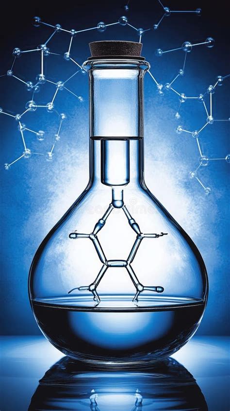 Science Laboratory Flask With Chemical Structure Generated Using Ai Stock Illustration