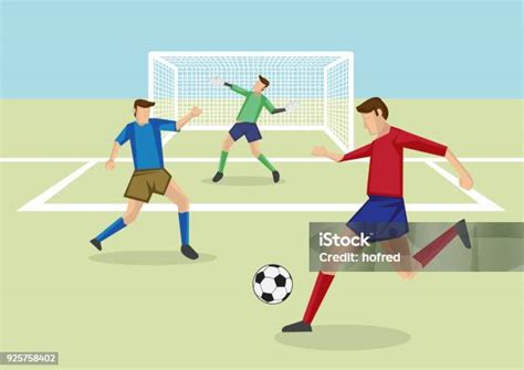 축구 선수와 축구 필드 벡터 만화 일러스트 레이 션에 골키퍼 건강한 생활방식에 대한 스톡 벡터 아트 및 기타 이미지 건강한
