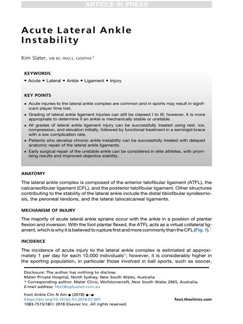 Acutelateralankle Instability Kim Slater Pdf Ankle Surgery