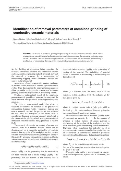 Pdf Identification Of Removal Parameters At Combined Grinding Of Conductive Ceramic Materials
