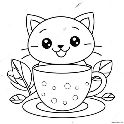 Cute Cat In Cup Coloring Page 46462 37235