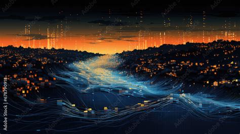 Rivers Of Information Data As Rivers Data Stream Flowing Bytes