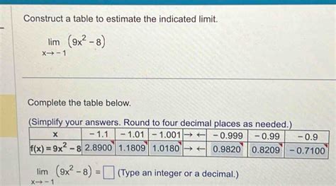 solved construct a table to estimate the indicated limit limlimits