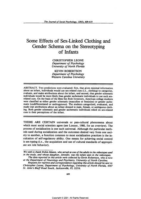 Pdf Some Effects Of Sex Linked Clothing And Gender Schema On The