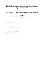 Lab 2 Transformer Lab Due Oct 10 Docx Lab 2 Transformer Laboratory Transformer