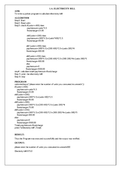 Ge3171 Problem Solving And Python Programming Lab 1 A Electricity