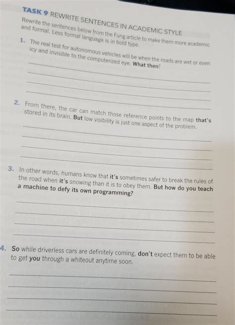 TASK 9 REWRITE SENTENCES IN ACADEMIC STYLE Rewrite Chegg