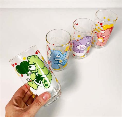 Care Bears Drinking Glasses Set Of 4 1986 Vintage Tumblers Libby