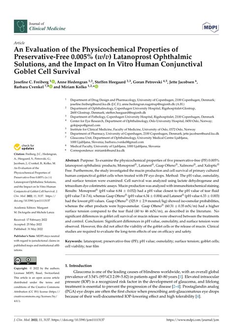 Pdf An Evaluation Of The Physicochemical Properties Of Preservative Free 0 005 W V