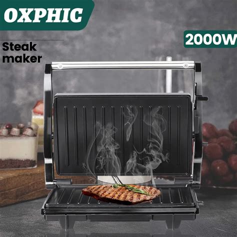 Oxphic 전기 스테이크 메이커 파니니 아침 식사 기계 바베큐 소시지 기계 햄버거 토스터 샌드위치 메이커 750w