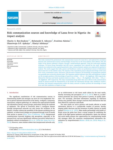 Pdf Risk Communication Sources And Knowledge Of Lassa Fever In Nigeria An Impact Analysis