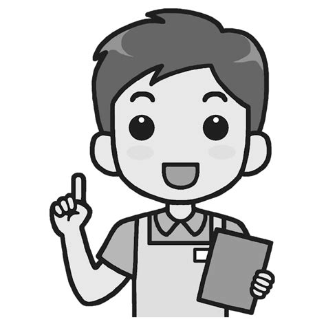 男性アップ3モノクロ介護福祉士・ヘルパー福祉施設介護者介護・医療無料イラスト素材