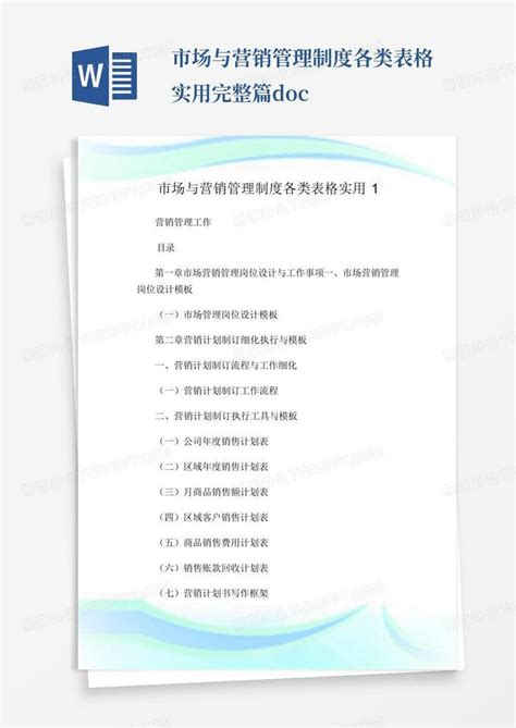 市场与营销管理制度各类表格实用完整篇 doc Word模板下载 编号lnxgbmgb 熊猫办公