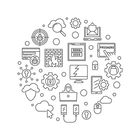 Vector Hacker Round Cybersecurity Concept Outline Illustration 13090151 Vector Art At Vecteezy