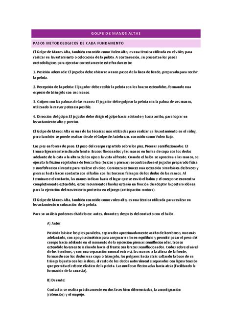 Voleibol Técnicas y Pasos del Golpe de Manos Altas Studocu