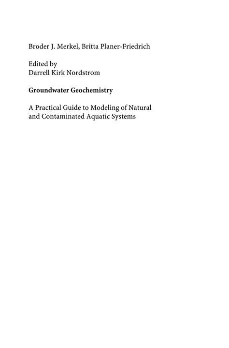 PDF Groundwater Geochemistry A Practical Guide To Modeling Of Natural And Contaminated