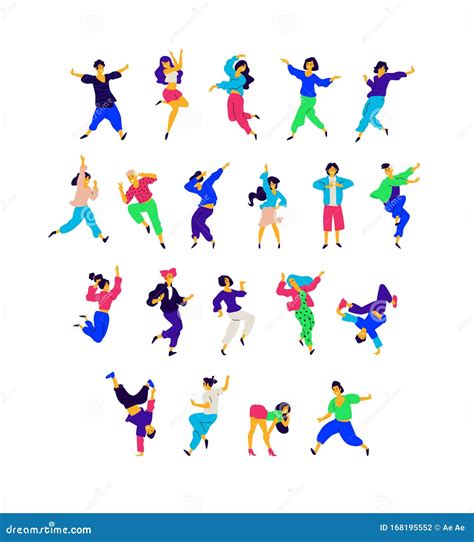 A Group Of Dancing People In Different Poses And Emotions Vector